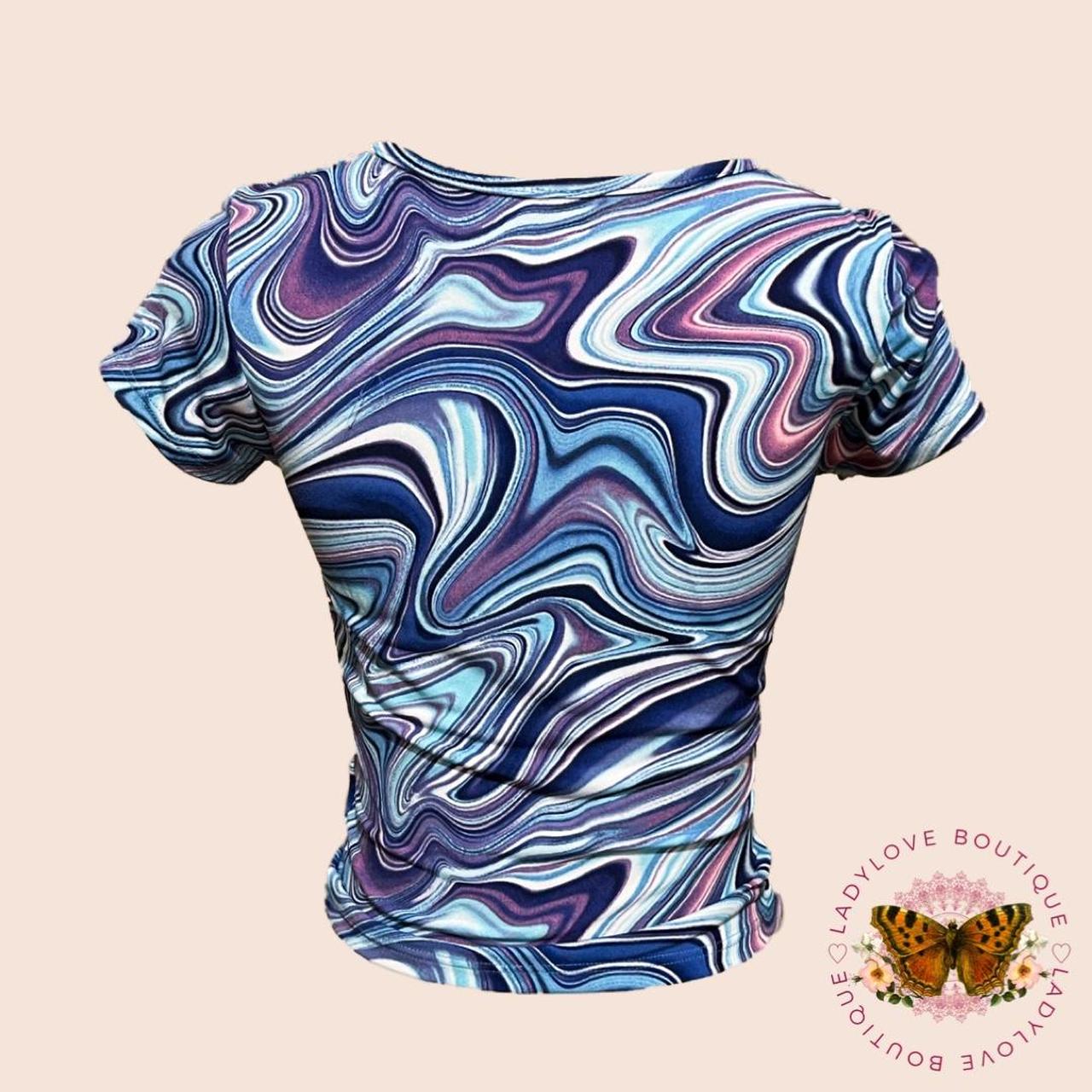 Pink and Blue Marble Print Top with Adjustable and... - Depop