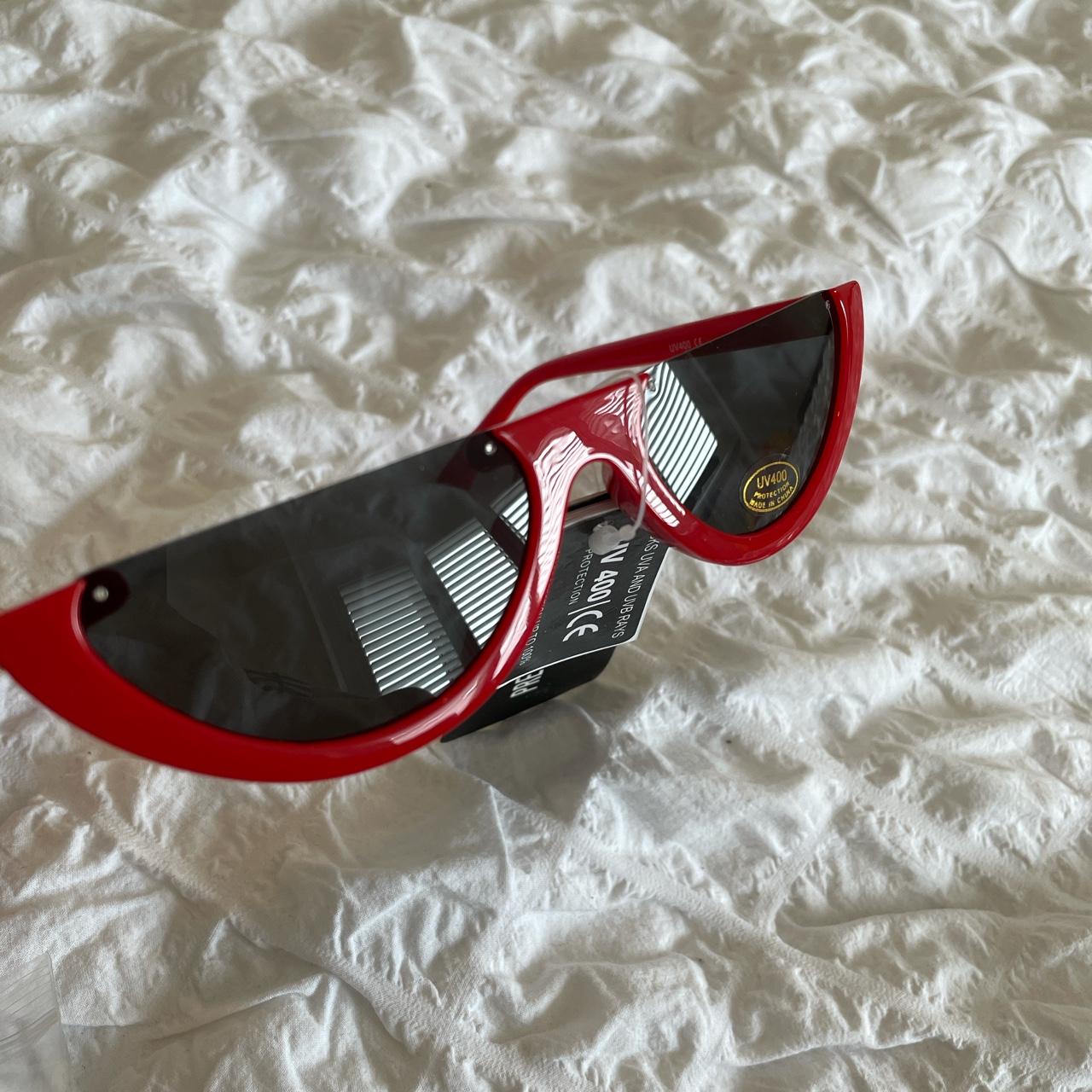 Red rounded half frame retro sunglasses from pretty... - Depop
