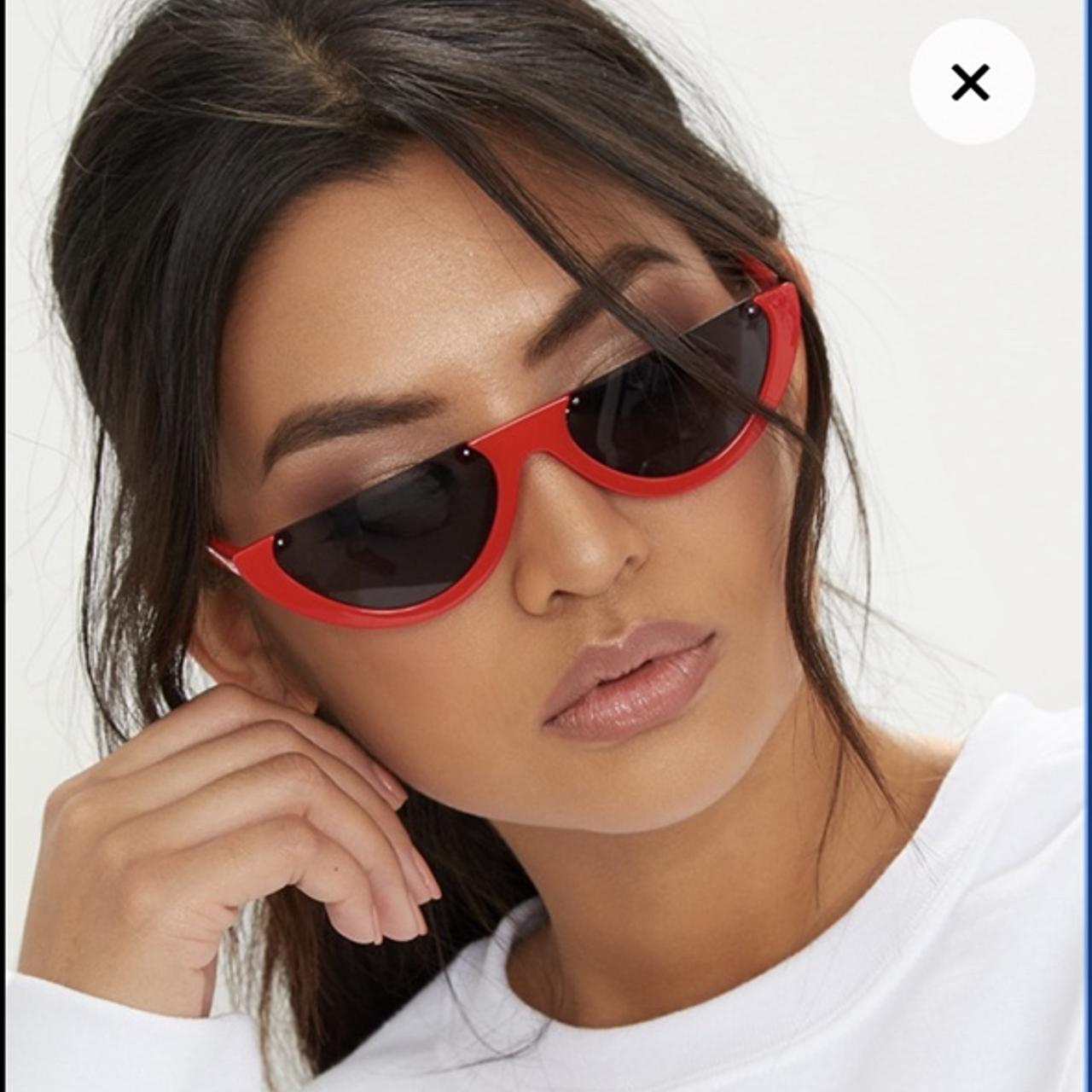 Red rounded half frame retro sunglasses from pretty... - Depop