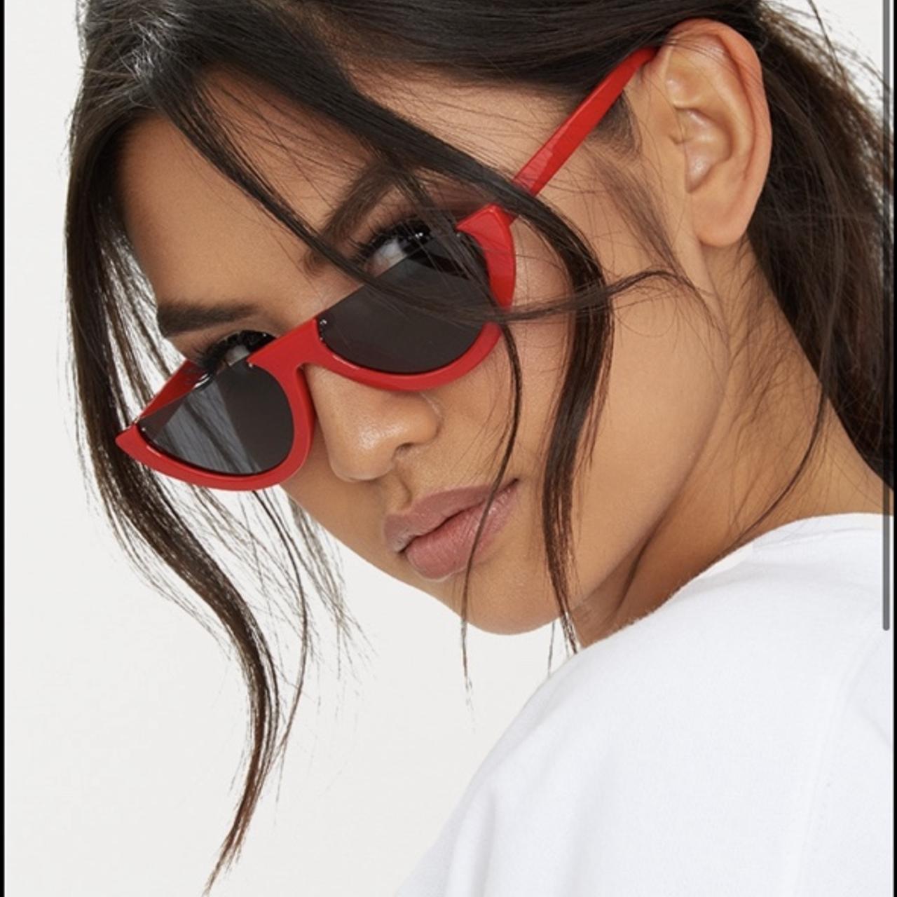 Red rounded half frame retro sunglasses from pretty... - Depop