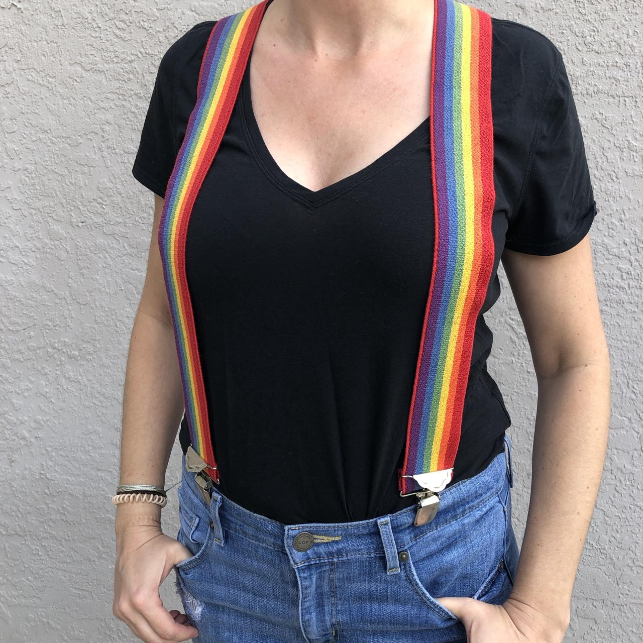 🌈🌈🌈 Vintage wide rainbow 🌈 suspenders. Very cool... - Depop