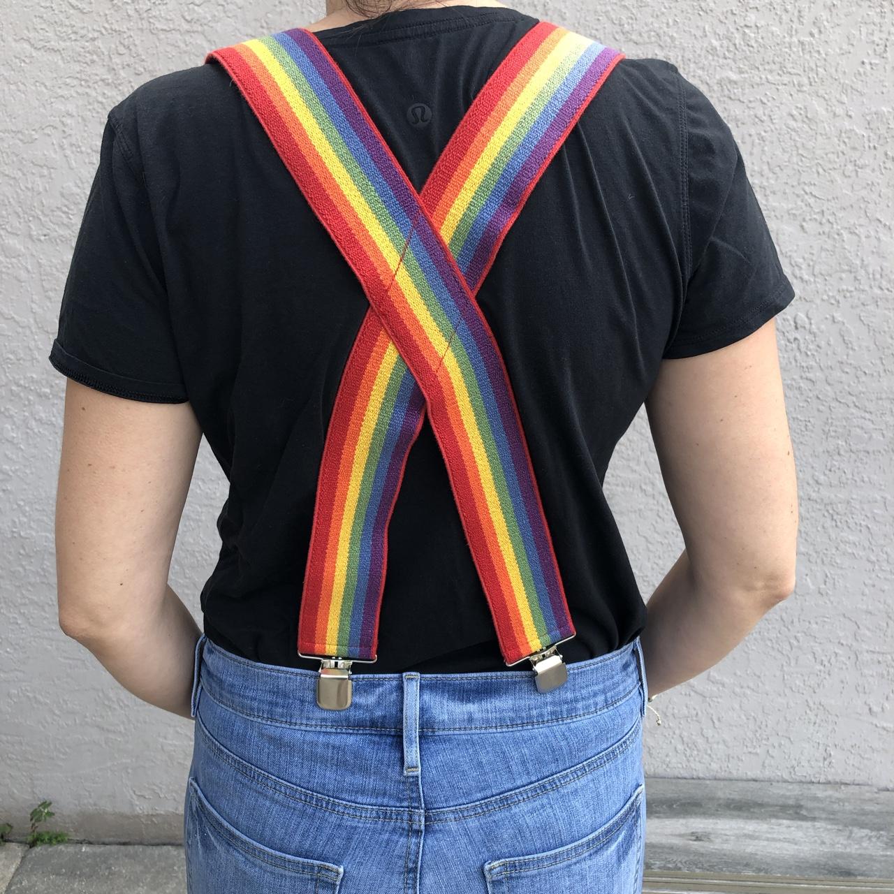 🌈🌈🌈 Vintage wide rainbow 🌈 suspenders. Very cool... - Depop