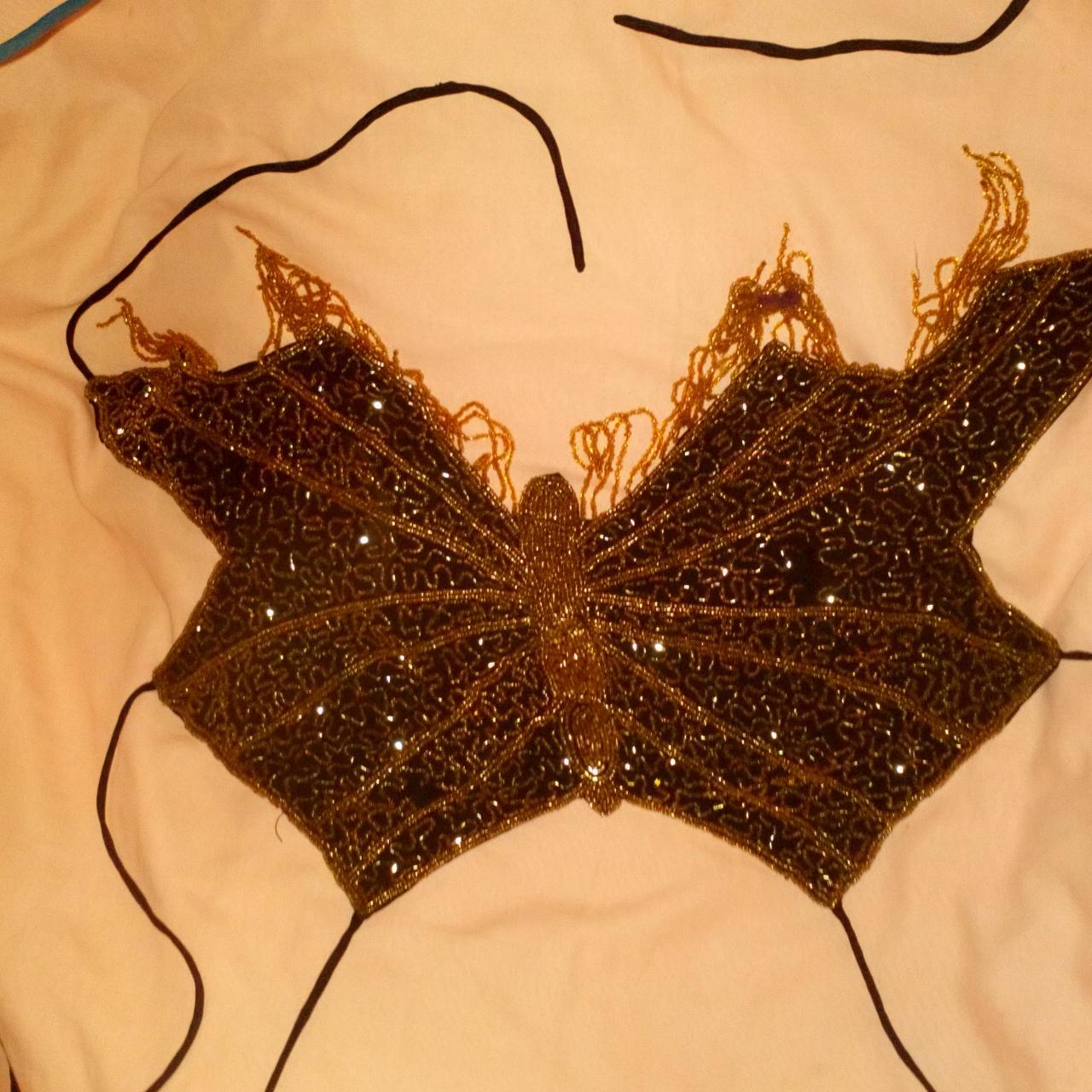 Vintage beaded halterneck strap top butterfly... - Depop