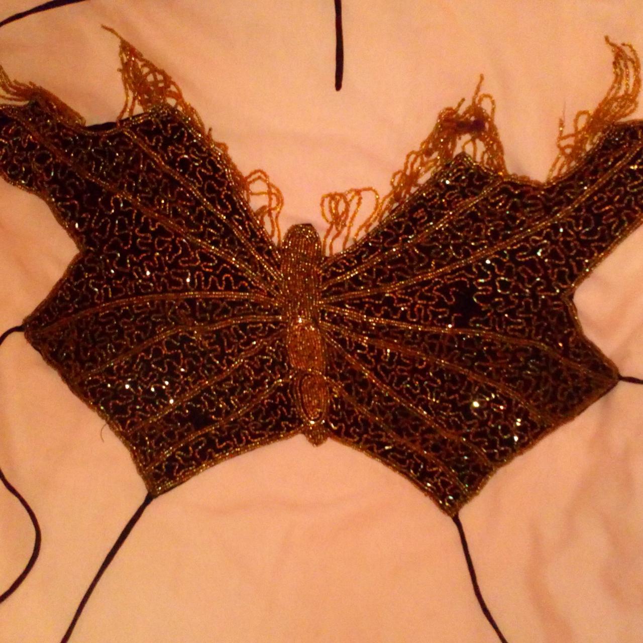Vintage beaded halterneck strap top butterfly... - Depop
