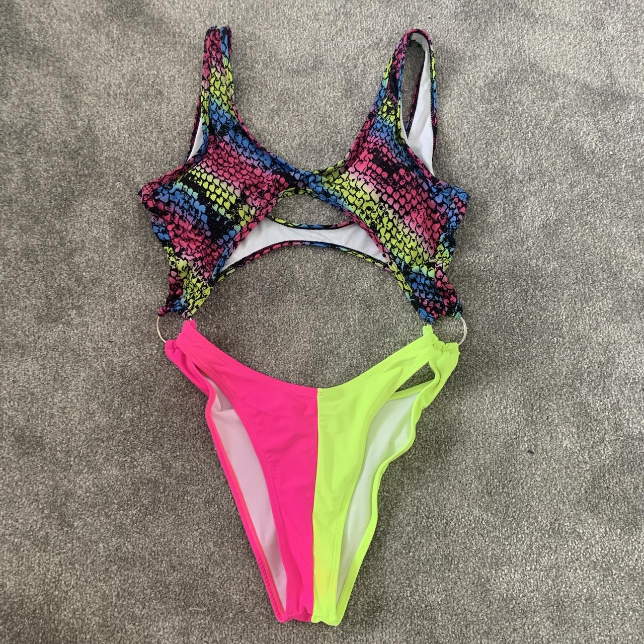 NEON SNAKE PRINT UNDERBOOB MONOKINI - WOULD BEST SIT... - Depop