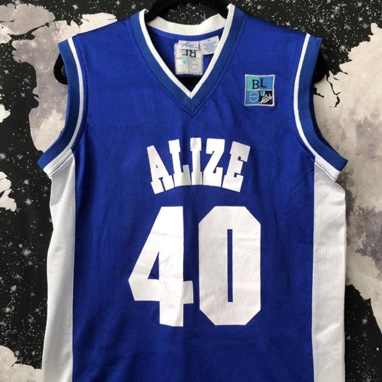 Alize Bleu Basketball jersey, color is blue with... - Depop