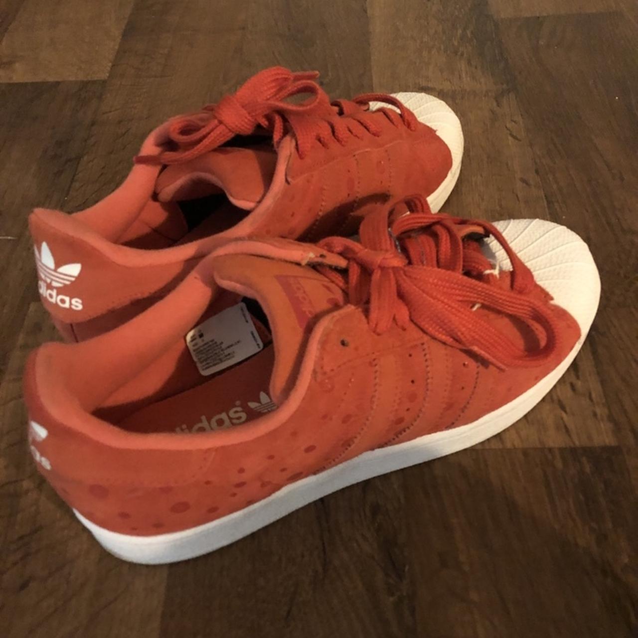 size 8.5 never worn glossy polka dot adidas... - Depop