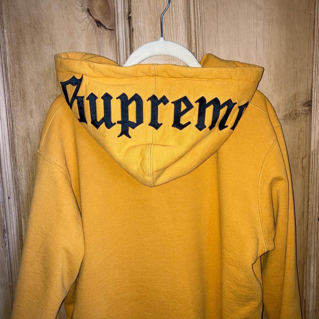 Supreme gangsta spell out hood hoodie in gold/yellow... - Depop