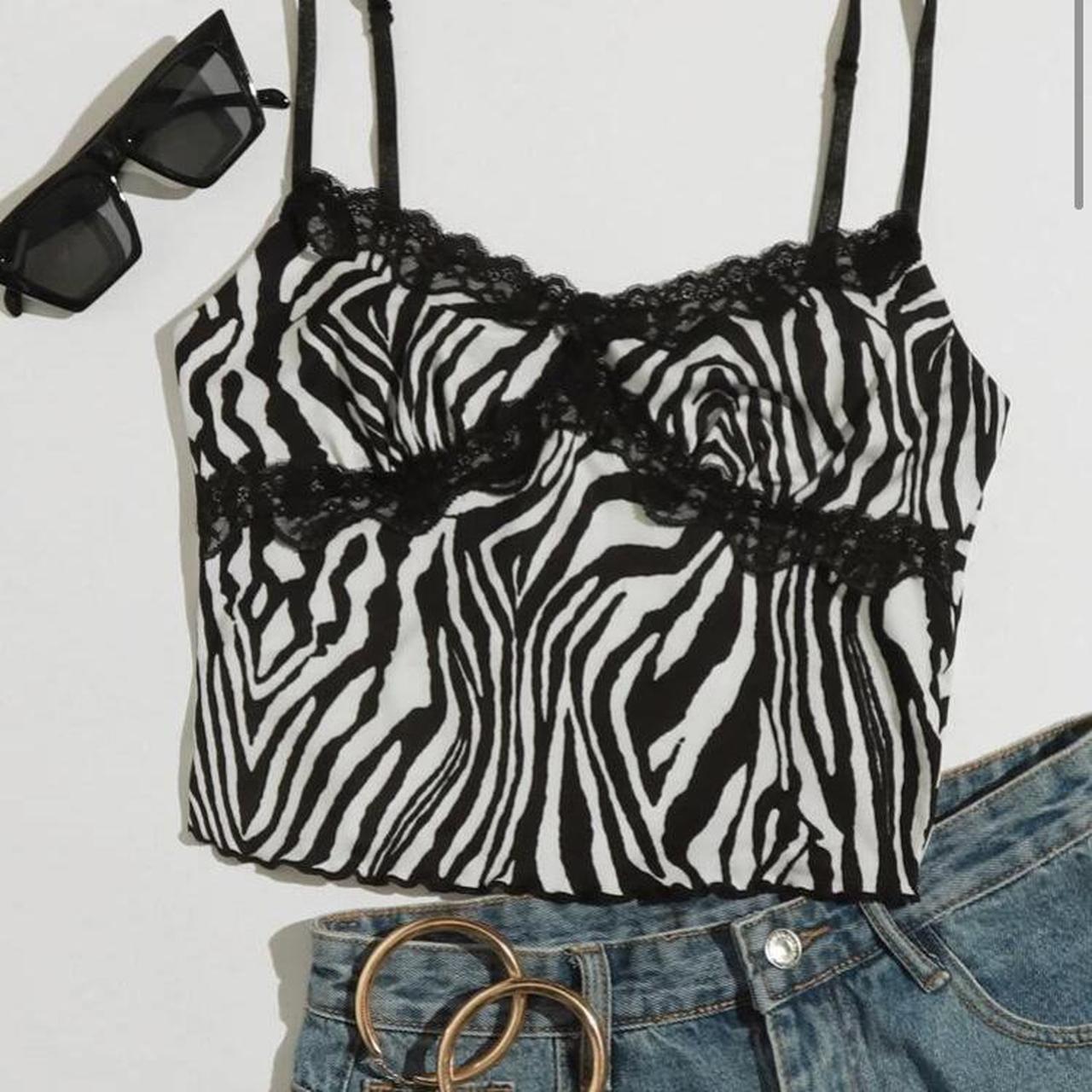 ZEBRA PRINT LACE CAMI TOP - worn once - size xs - Depop