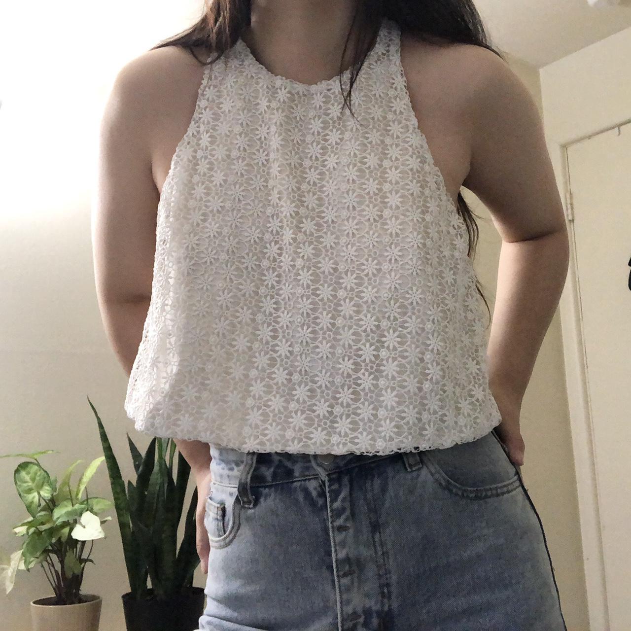 Zara Floral Crochet White Cropped Tank Top Free Us Depop