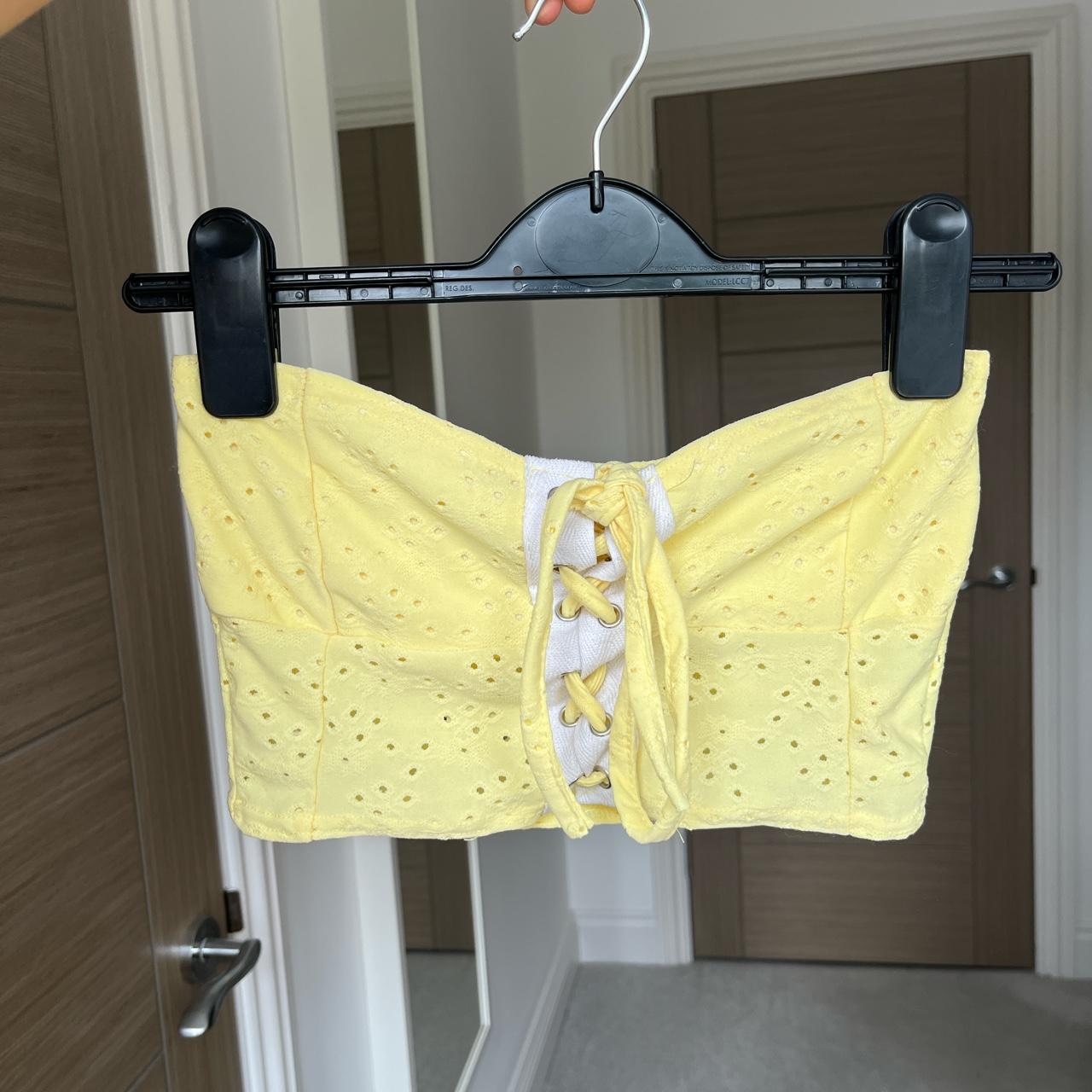 Pastel yellow lace up bandeau. Soft cotton material... - Depop