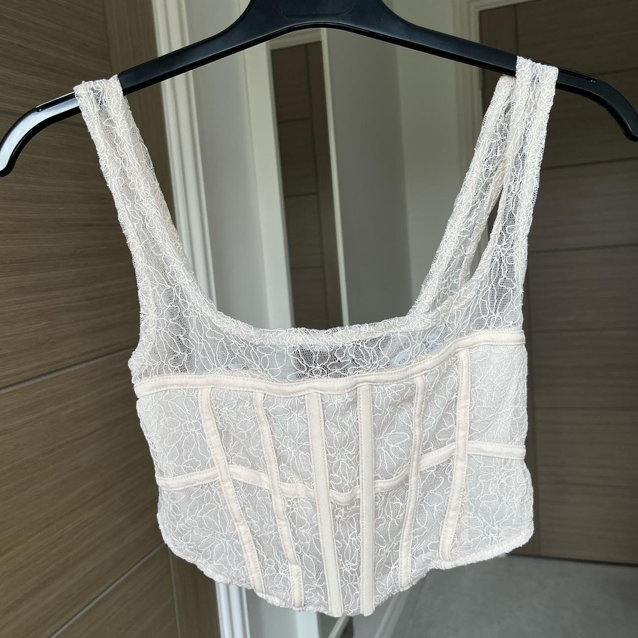 Floral detail cream lace corset top. Size 8, never worn - Depop
