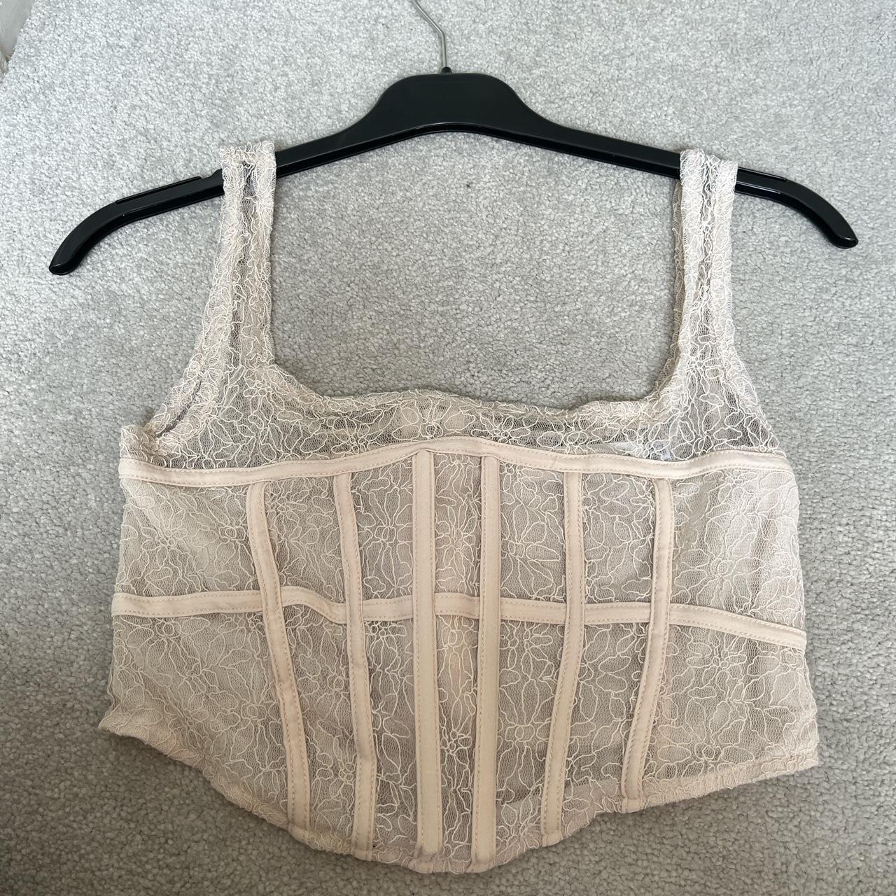 Floral detail cream lace corset top. Size 8, never worn - Depop