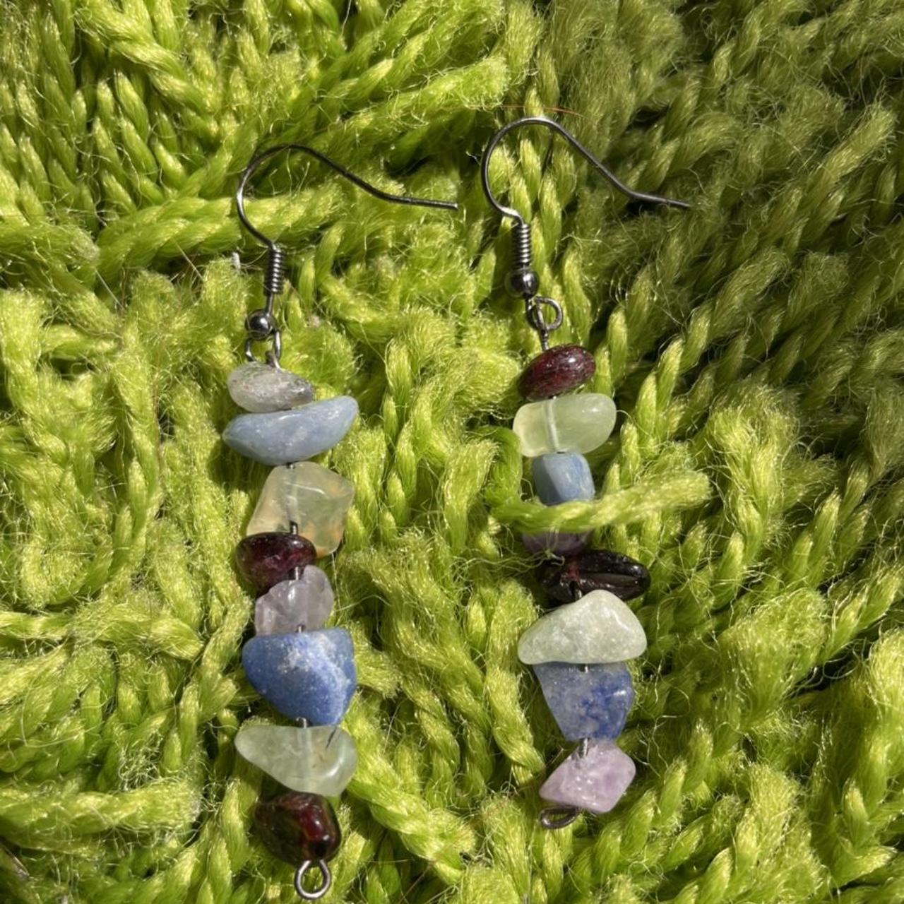 black fish hook closure gemstone... - Depop