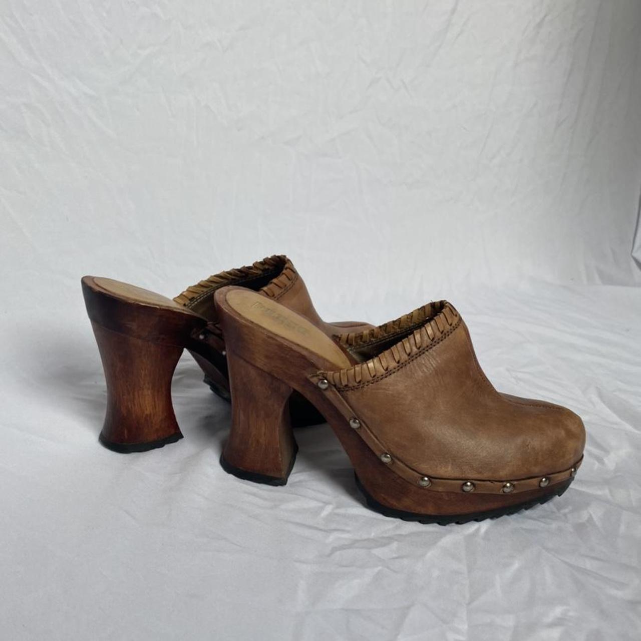 Vintage Leather Wood Platform Clogs - Great... - Depop