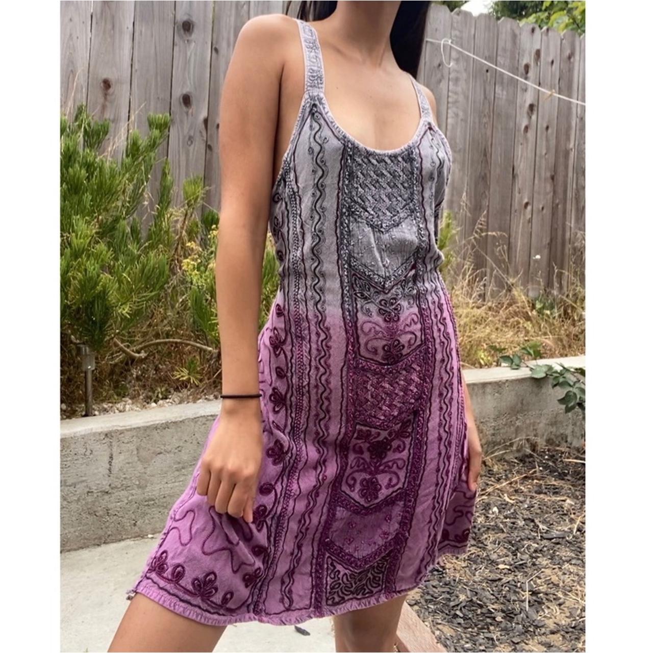 Grey/purple hippie dress with beautiful sewn in... - Depop