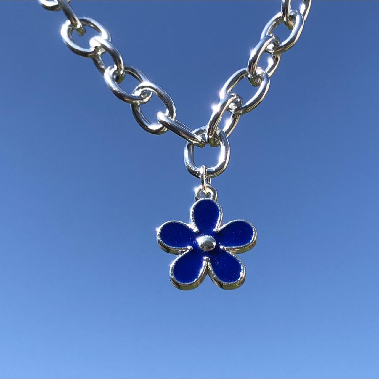 y2k blue flower necklace handmade 🌱 $3 tracked... - Depop