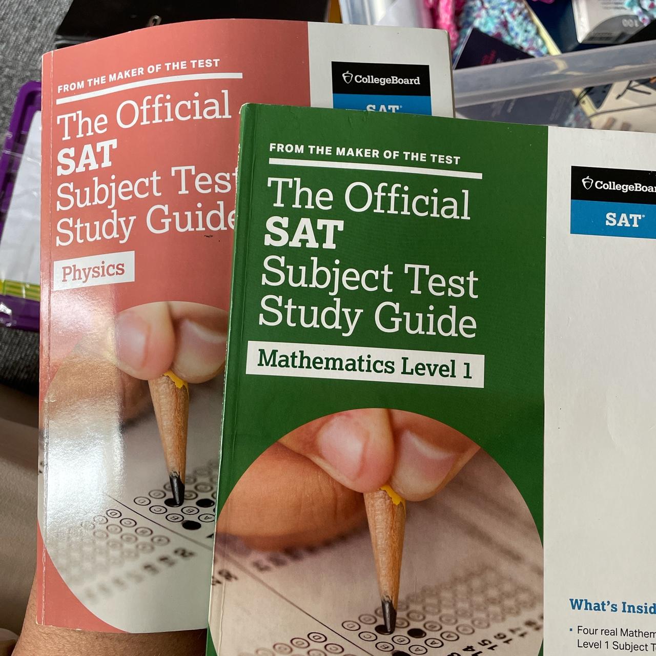 SAT prep books Maths 1 and physics Unused. All... - Depop