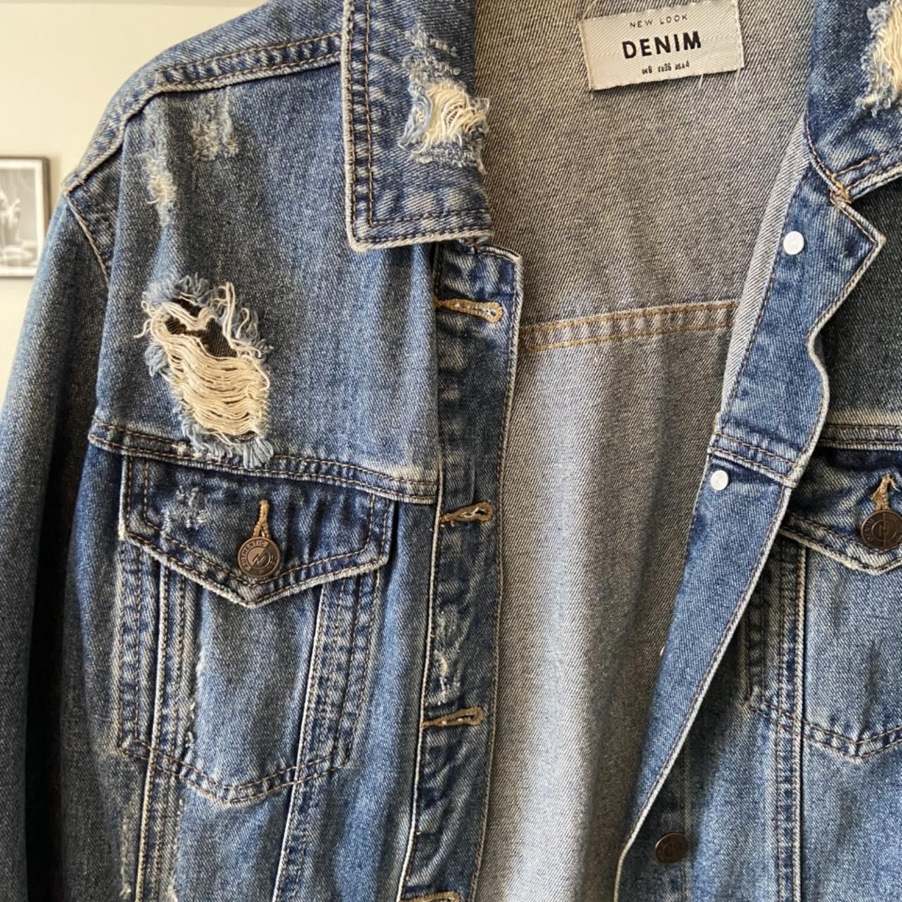 new look oversized ripped blue denim jacket. perfect... - Depop