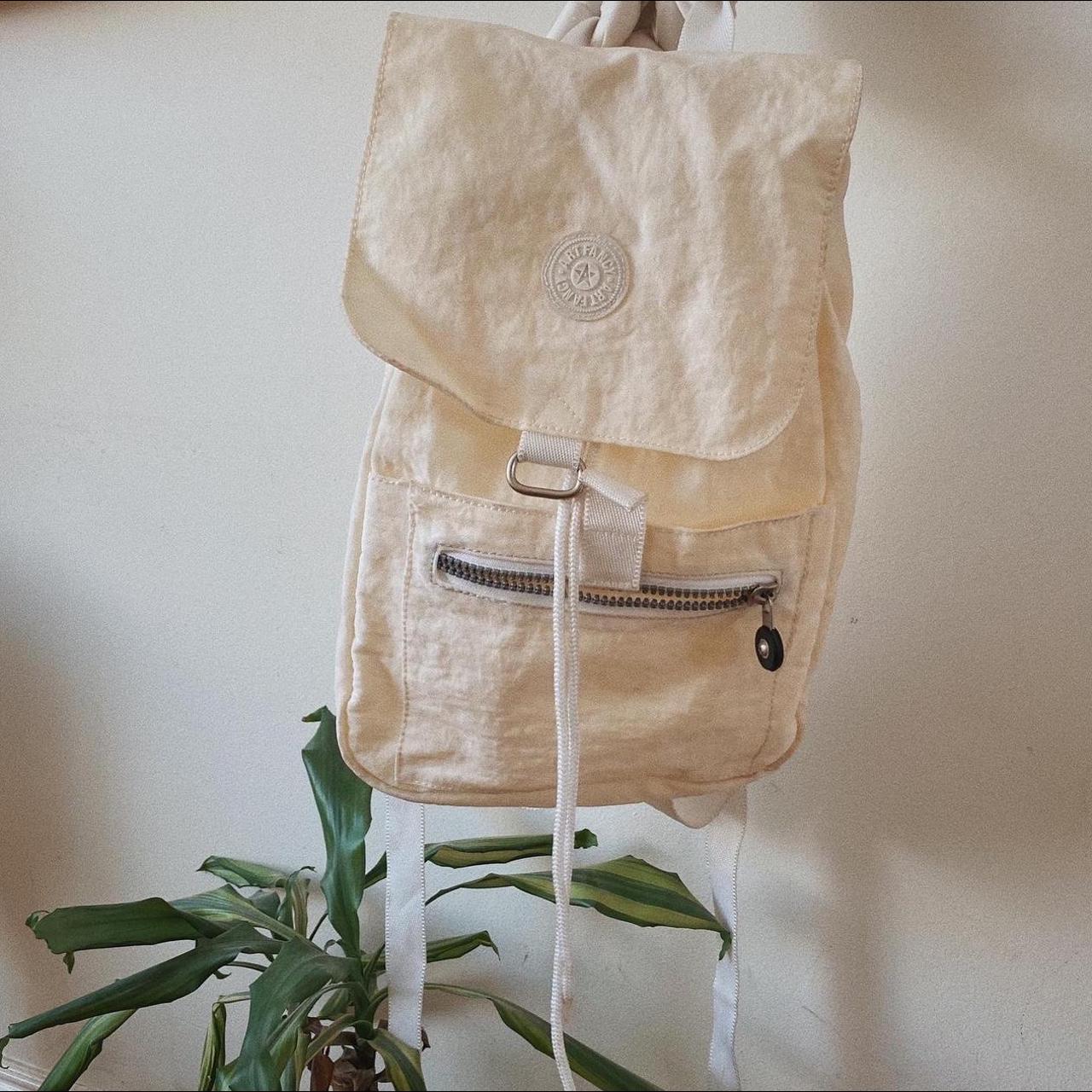 Vintage white and cream minimalist backpack with... - Depop
