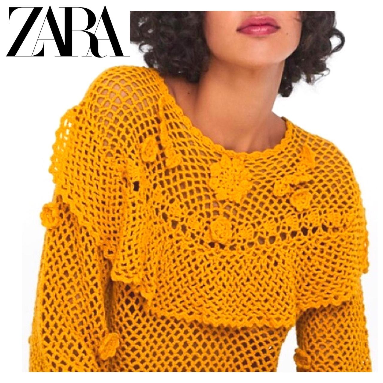 🍁Super cute Zara Mustard Crocheted Sweater with... - Depop