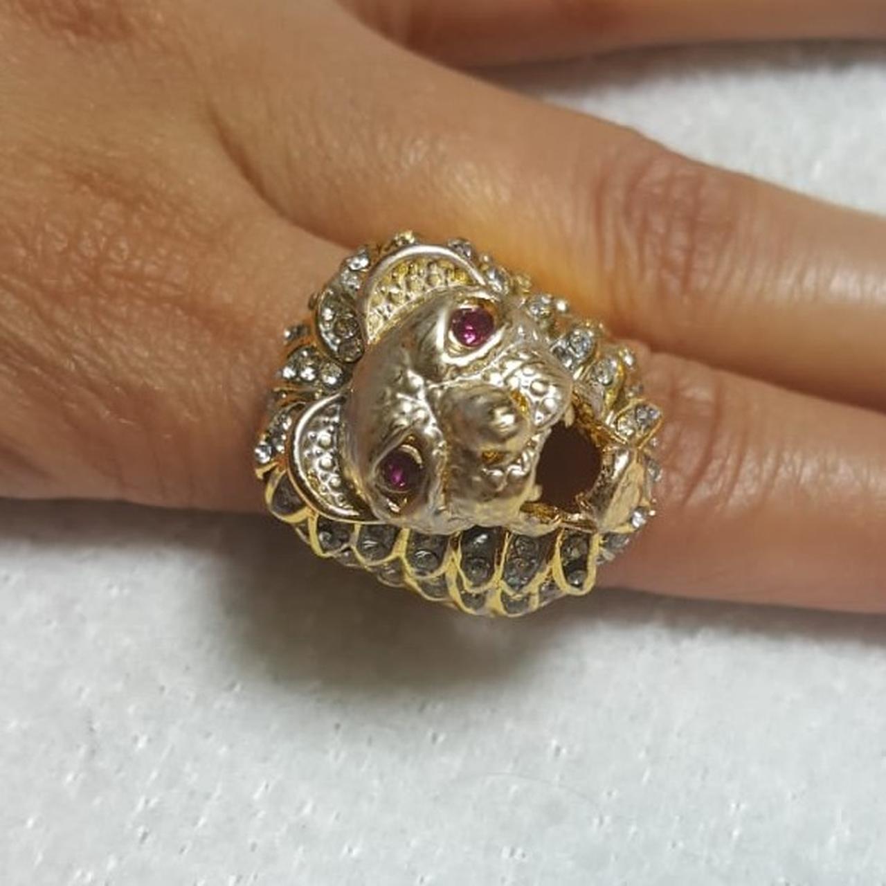 Gold Filled Unisex Lion Head Ring Ruby Quartz Eyes... - Depop