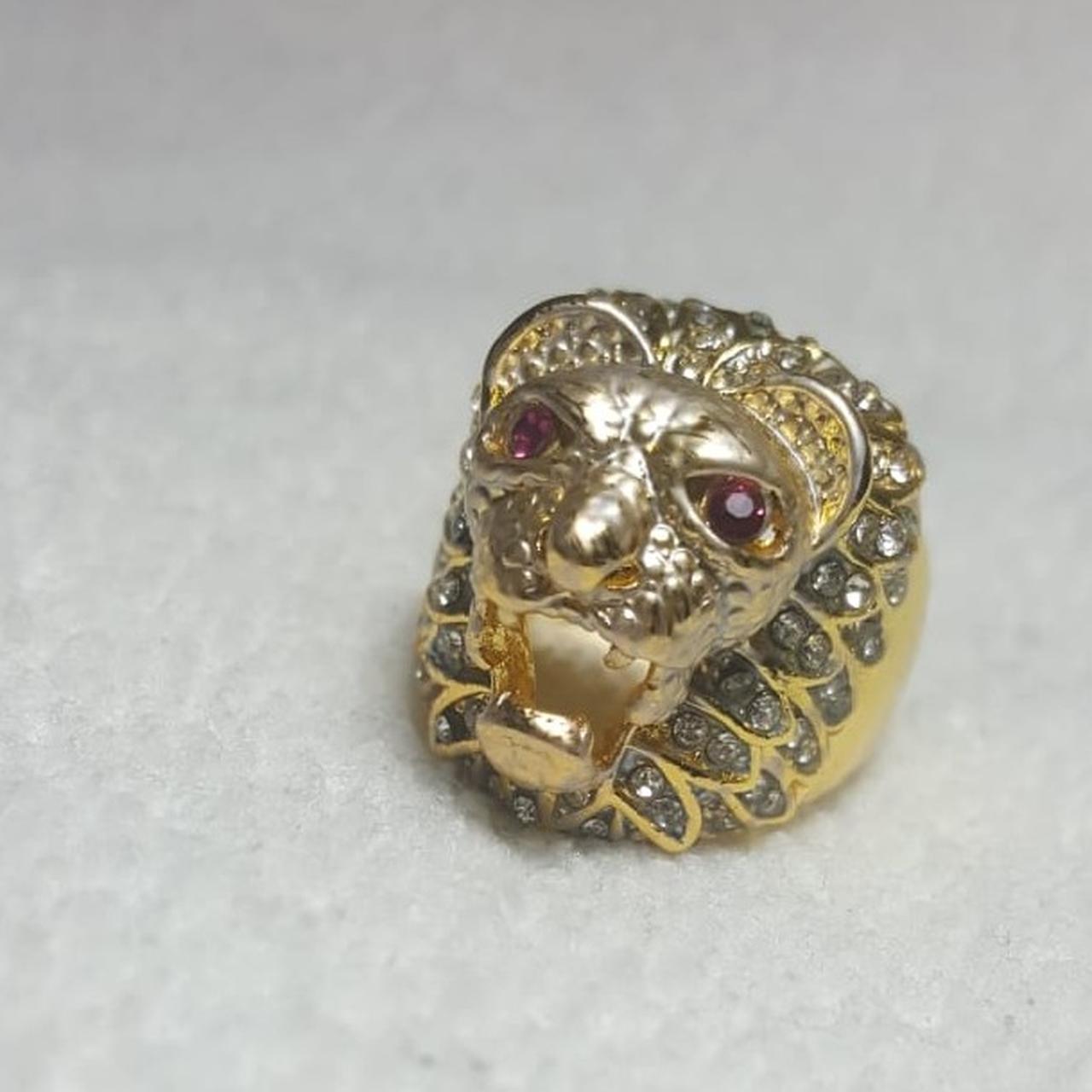 Gold Filled Unisex Lion Head Ring Ruby Quartz Eyes... - Depop