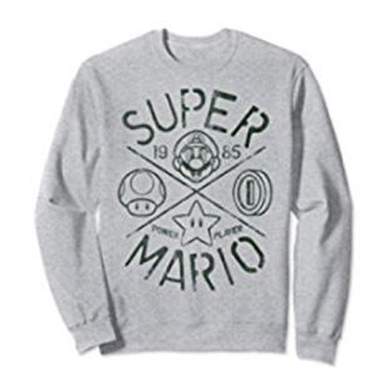 Nintendo Grey Super Mario Vintage Crest 1985... - Depop