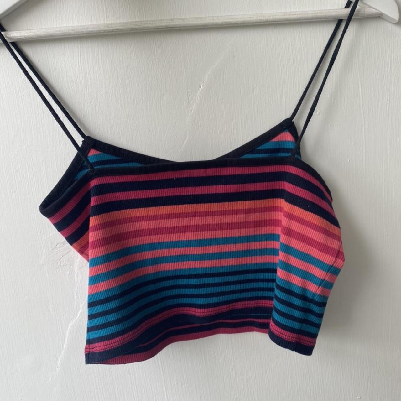 TOPSHOP striped colourful, spaghetti strap crop top... - Depop