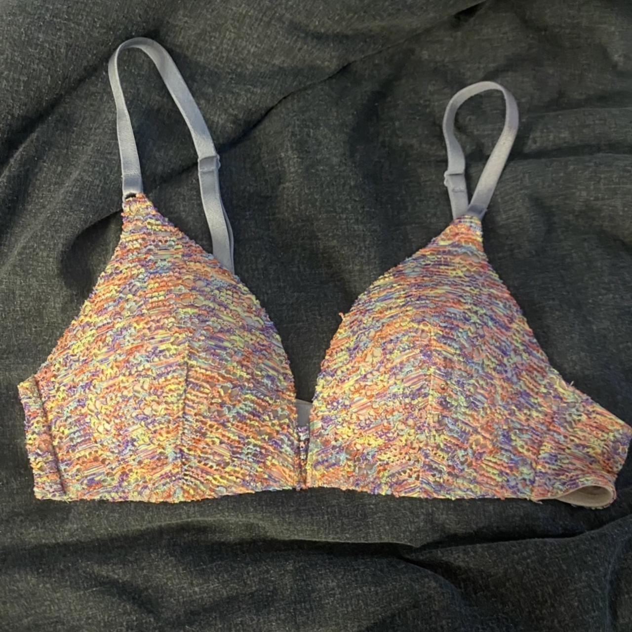 knit crochet style multi coloured bra super cute... - Depop