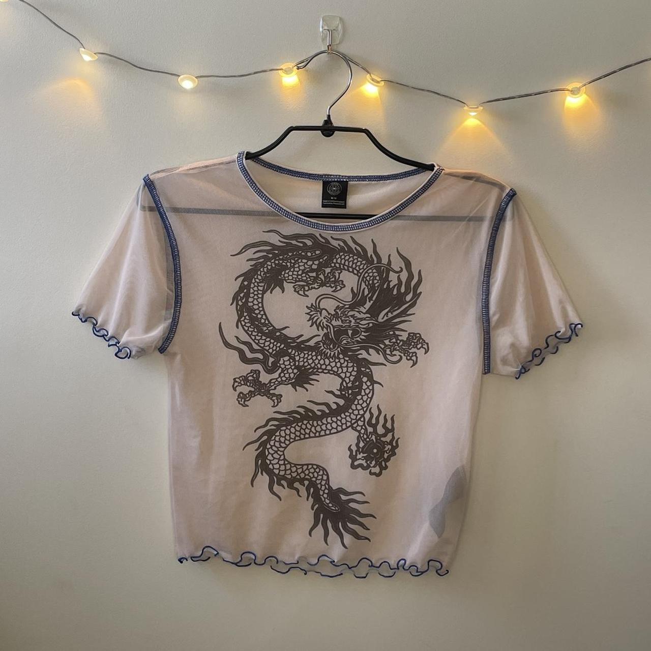 amazing dragon print mesh crop top - urban... - Depop