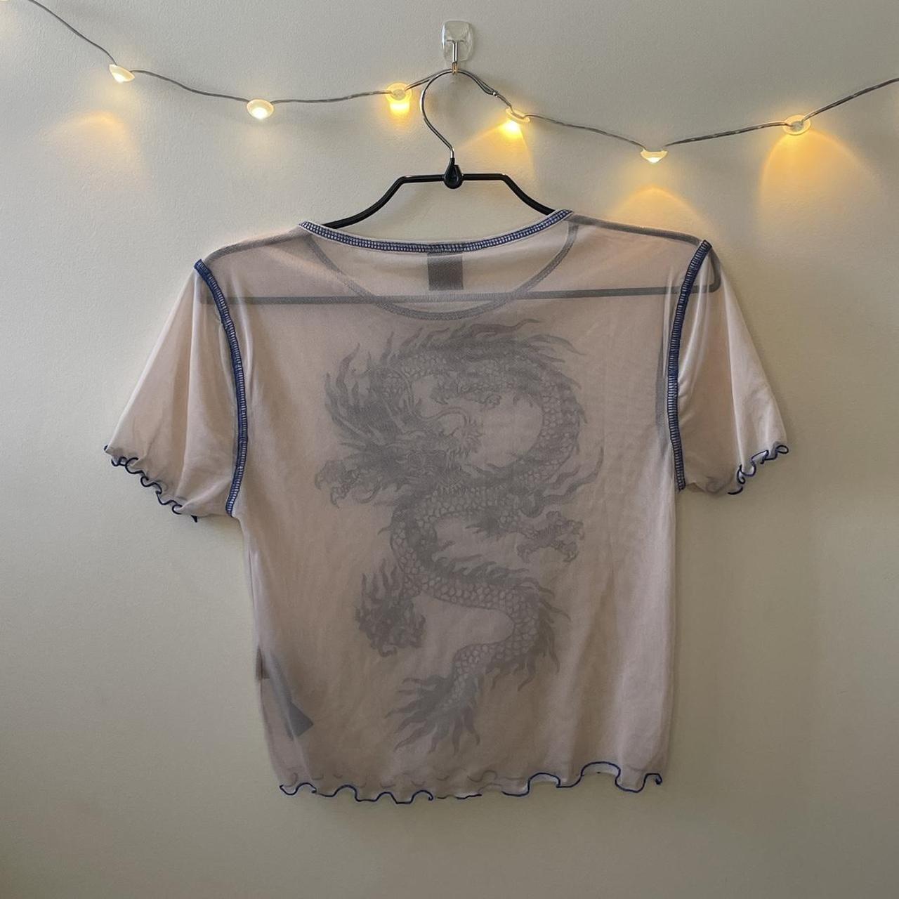 amazing dragon print mesh crop top - urban... - Depop