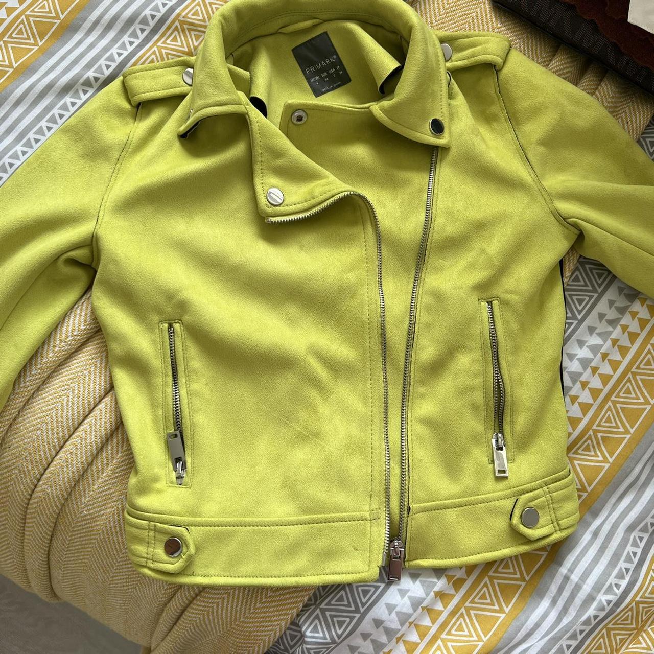Green neon suede biker style coat. Primark. Good... - Depop