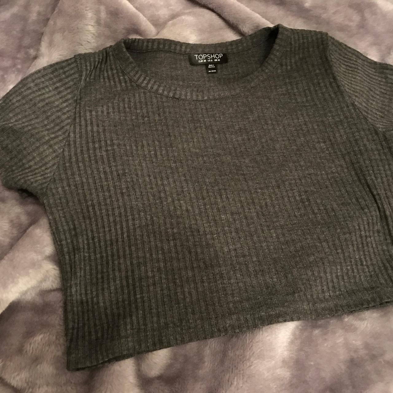 Topshop grey ribbed crop top size 10, worn a handful... - Depop