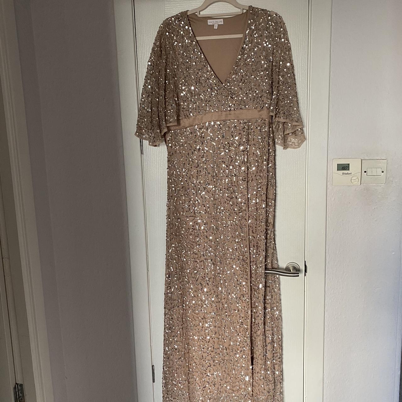 Maya deluxe delicate sequin wrap maxi dress in taupe... - Depop