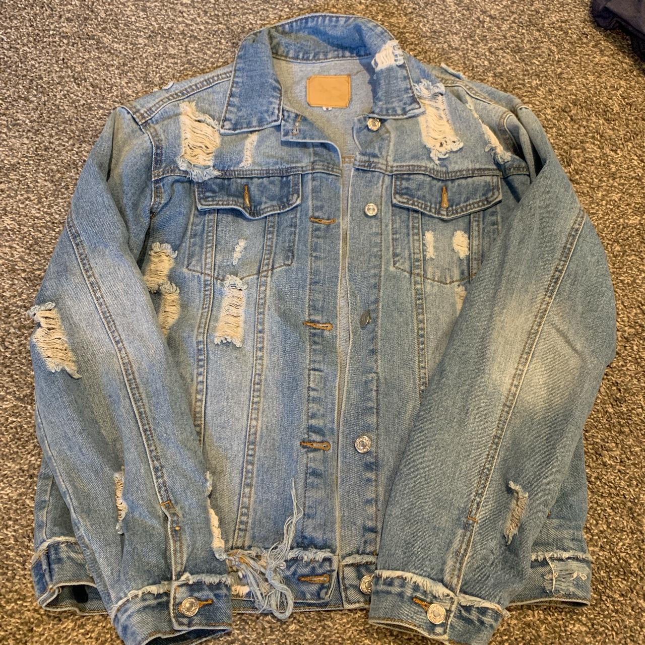 oversized ripped denim jacket - Depop