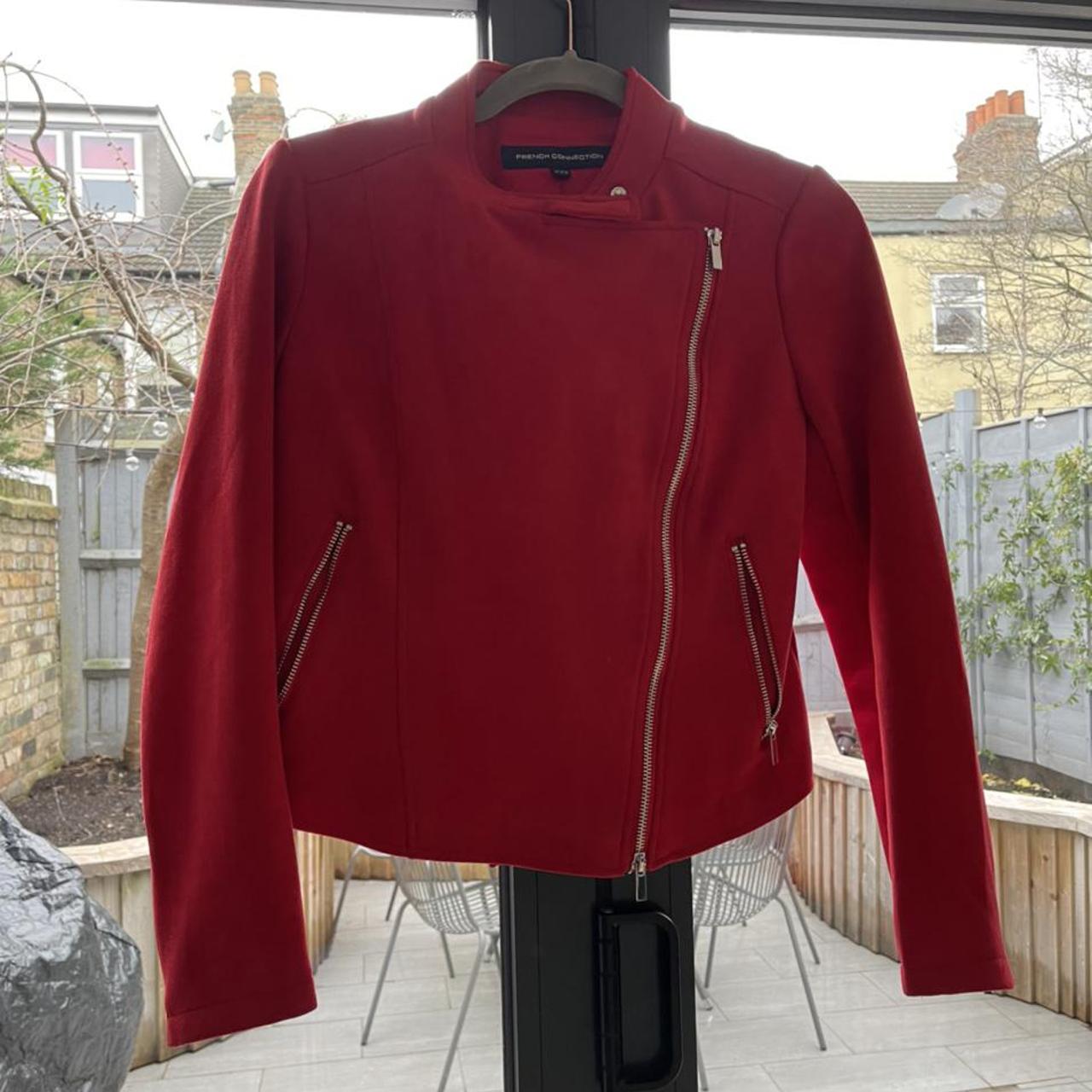 Red French Connection suede jacket. Wear shown in... - Depop