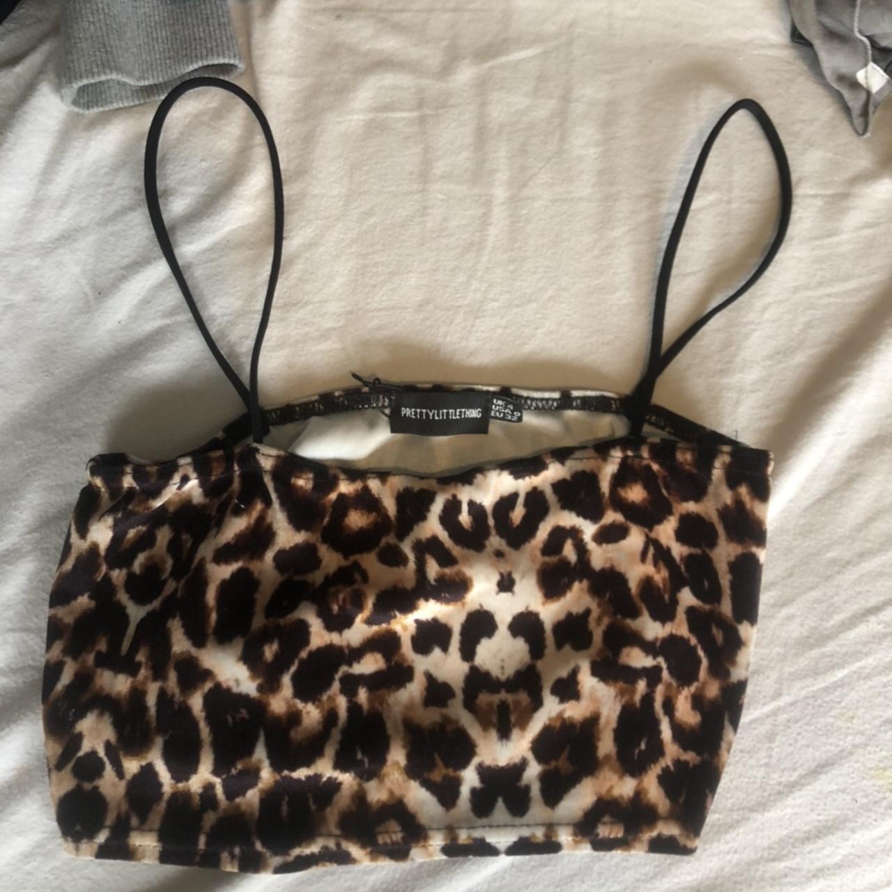 PRETTYLITTLETHING LEOPARD PRINT STRAPPY VELVET CROP... - Depop