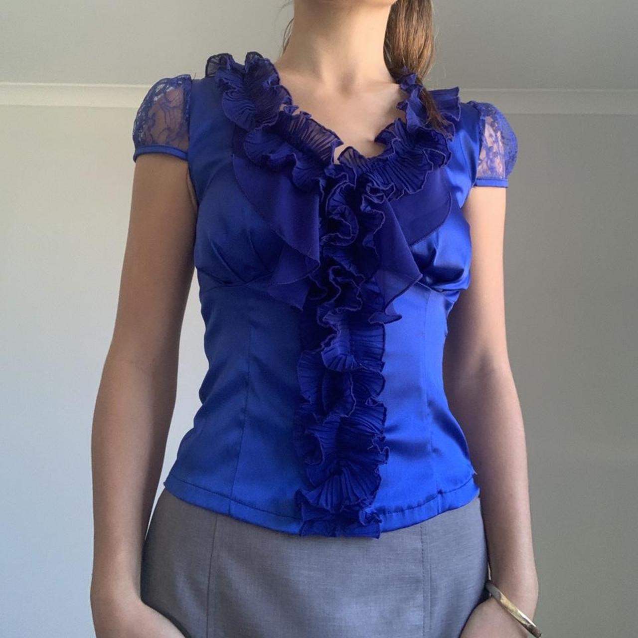 unique ruffle top mesh back royal vibrant blue... - Depop