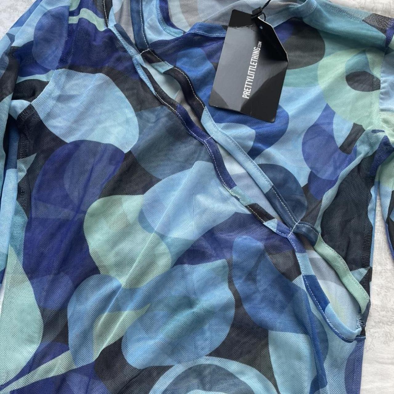 Blue abstract sheer mesh dress from PLT. Never been... - Depop