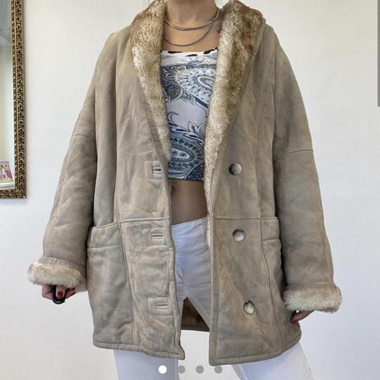 Suede fur lined coat / jacket fur lining, oversized,... - Depop