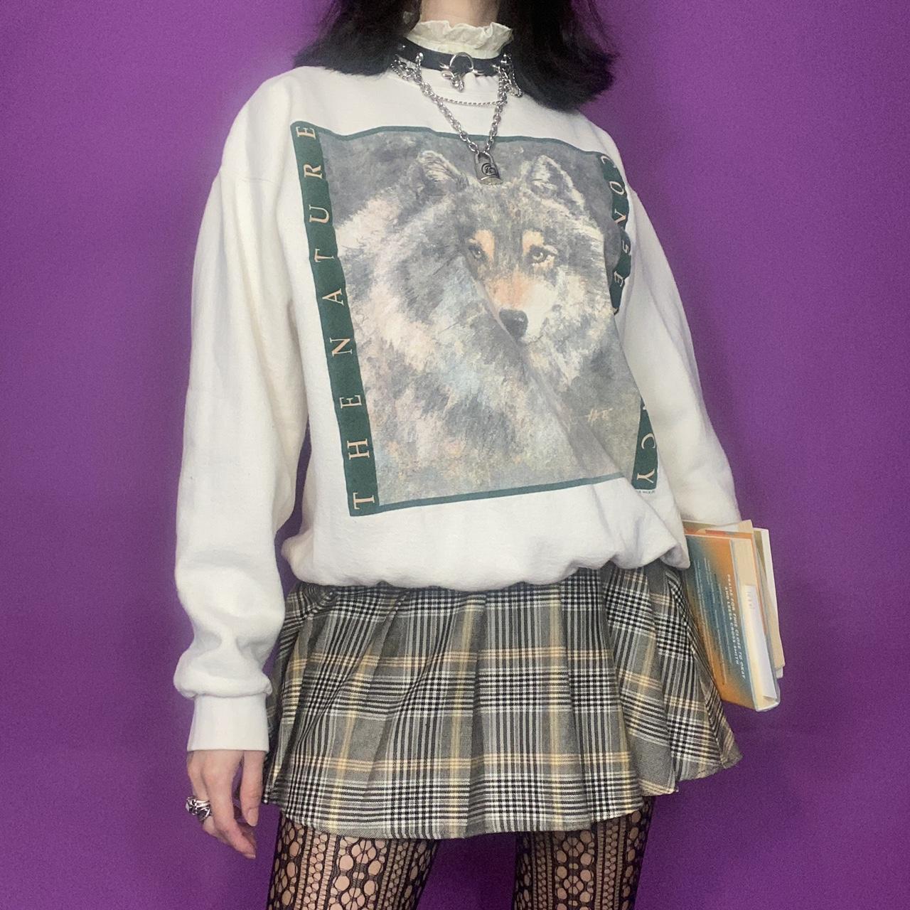 90s grunge wolf sweatshirt by Down to Earth in the... - Depop