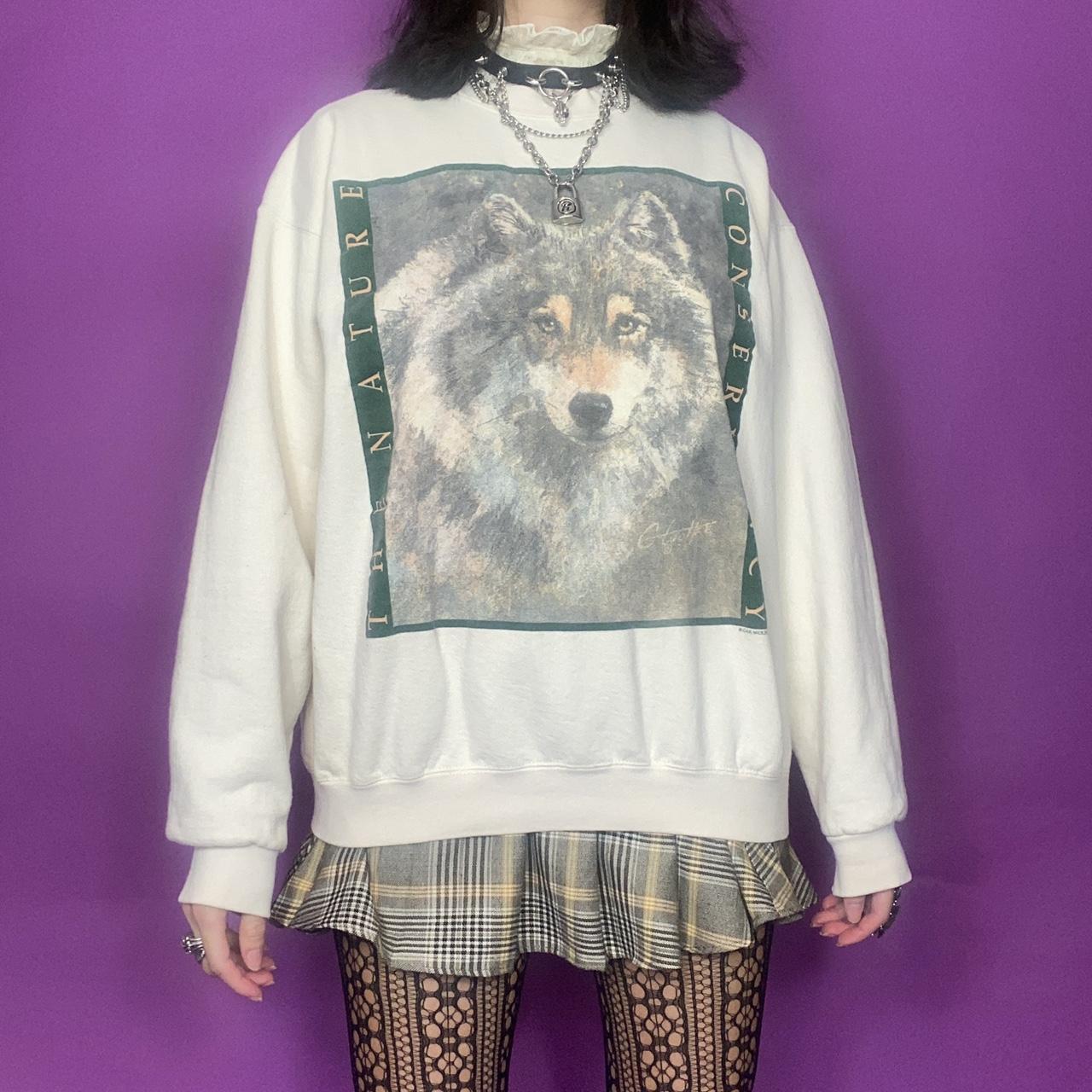 90s grunge wolf sweatshirt by Down to Earth in the... - Depop