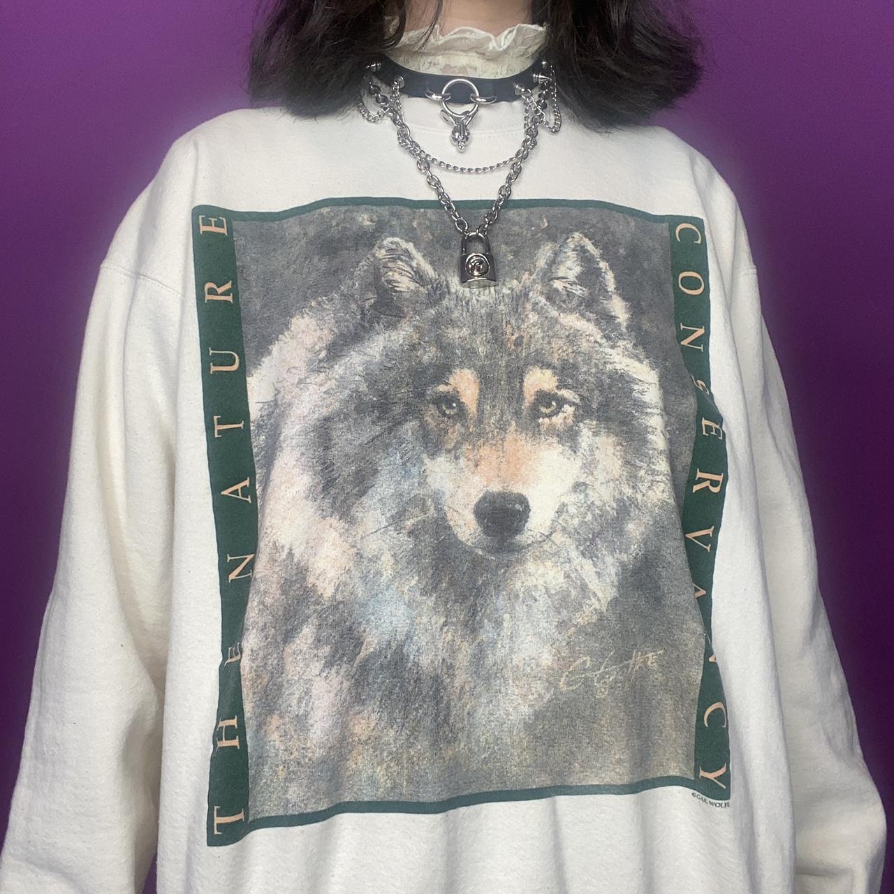 90s grunge wolf sweatshirt by Down to Earth in the... - Depop