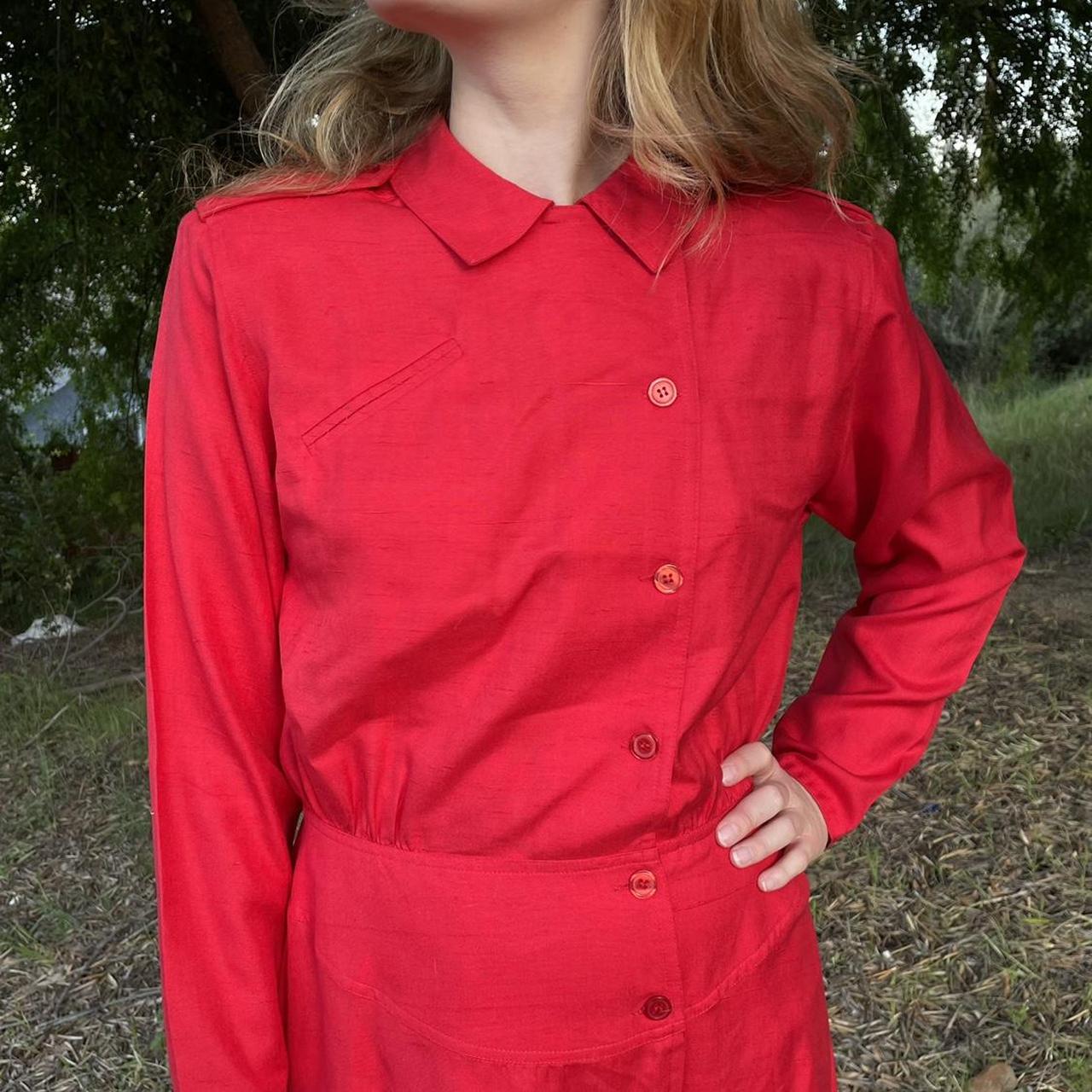 Beautiful Bright Red Vintage Silk 80s button up... - Depop