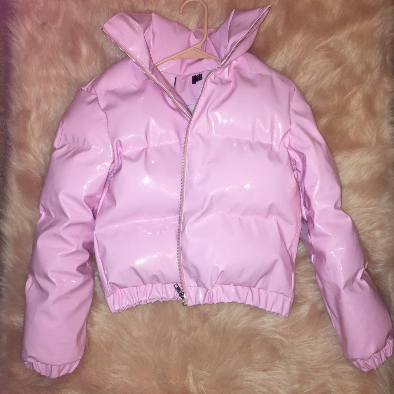 BARBIE PINK VINYL PUFFER COAT Model is 5’2 Brand... - Depop