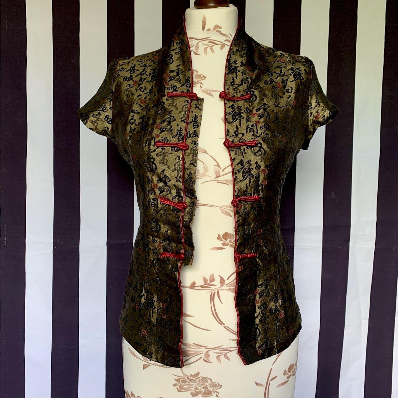 Vintage 90s Chinese style gold top with short... - Depop