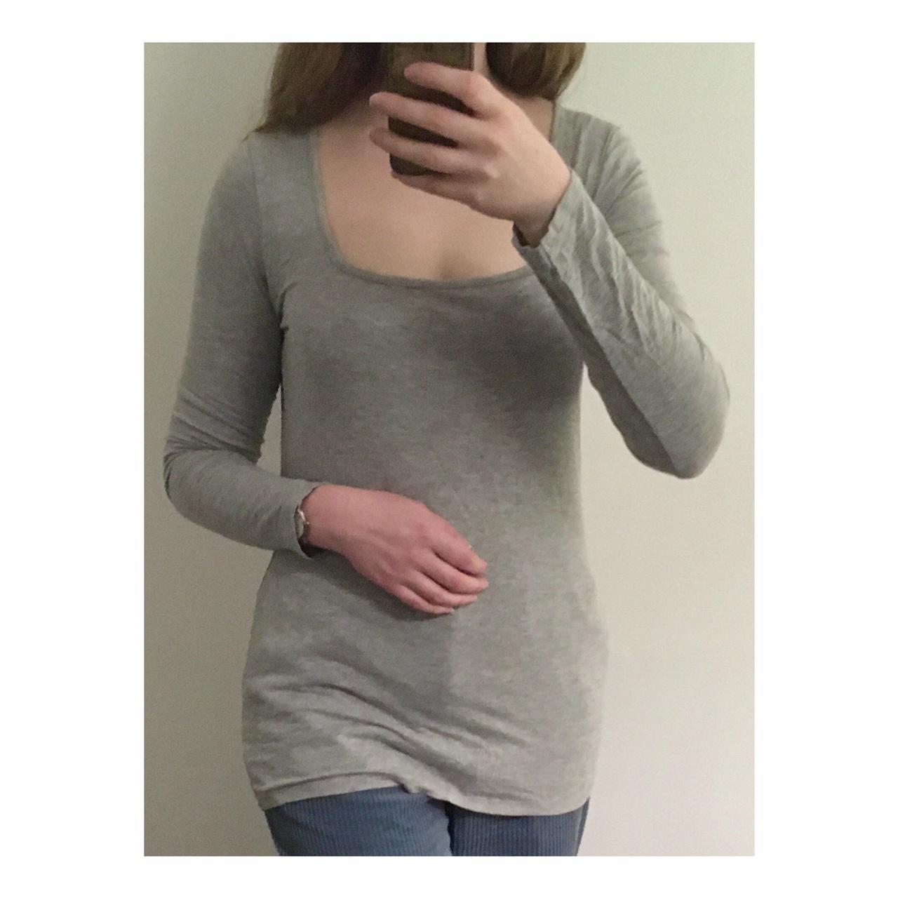 Low-cut square neck long grey top The neckline has... - Depop