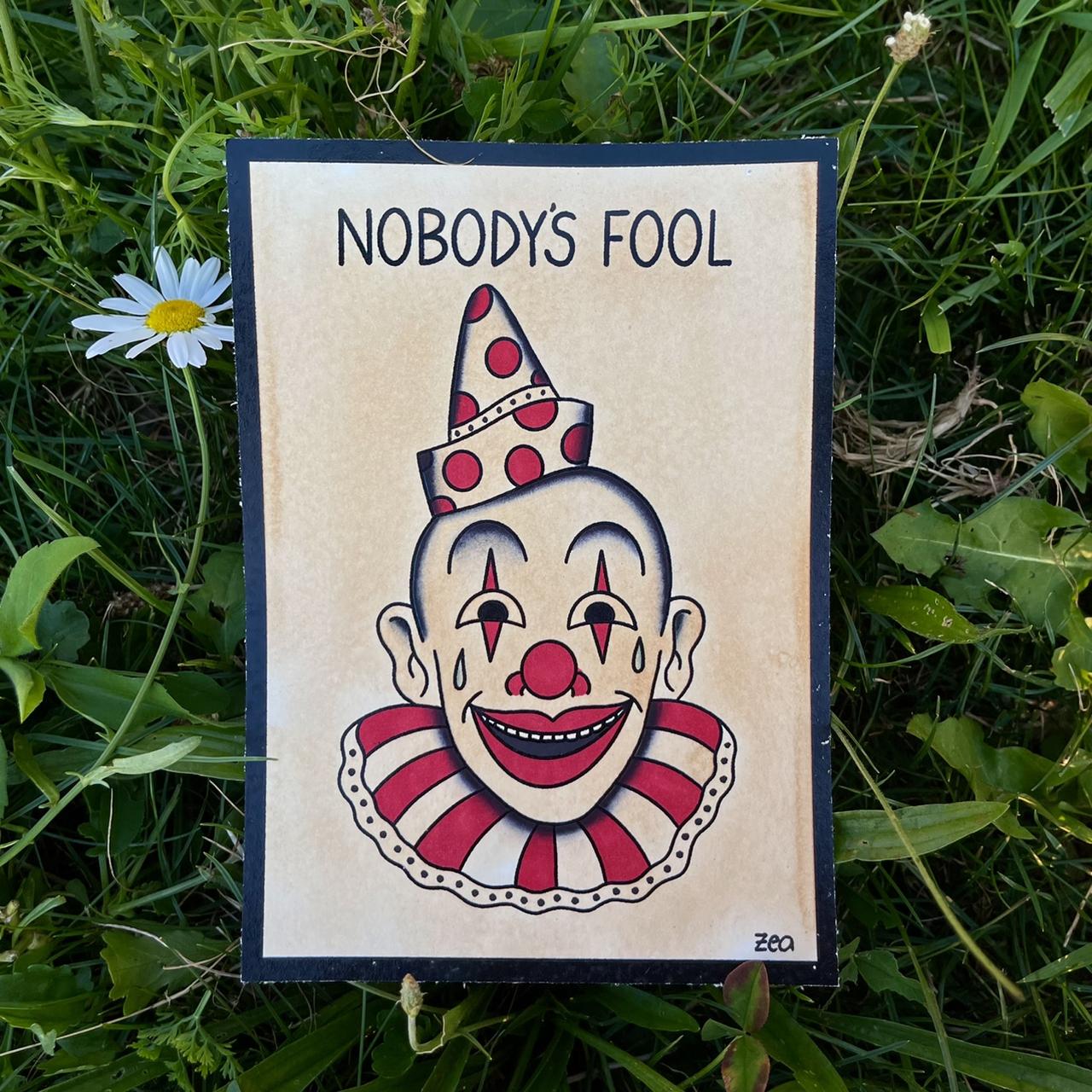 Nobody’s fool crying clown tattoo flash. 5” x 7” in... - Depop