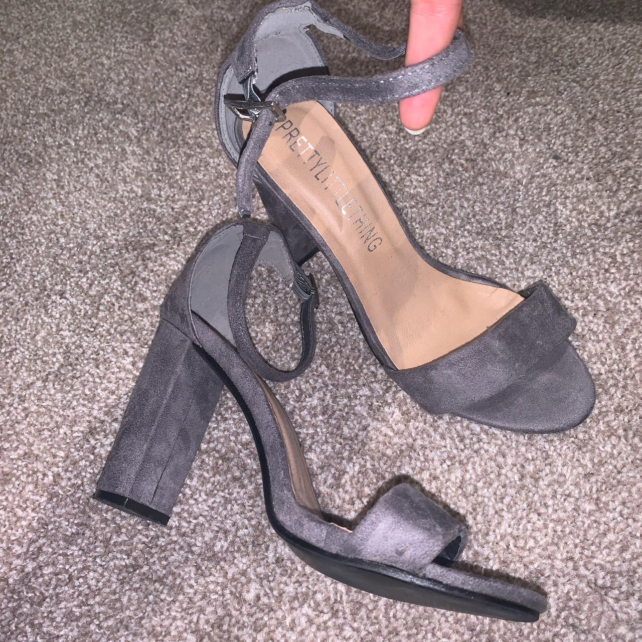Grey Prettylittlething plt block suede heels size 6,... - Depop